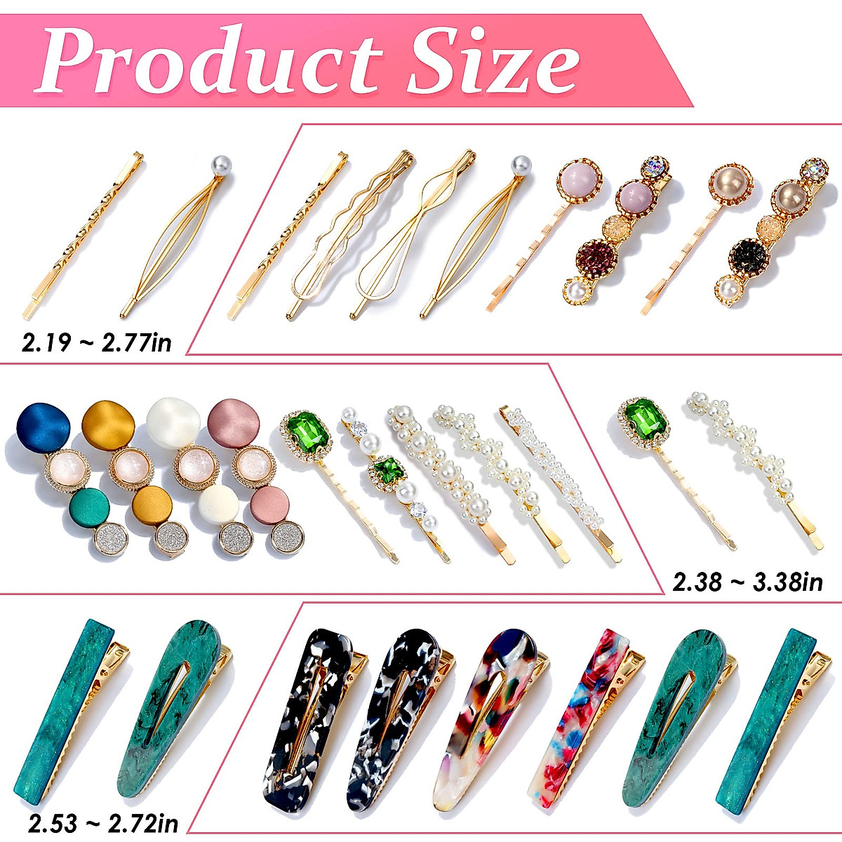 30 Pcs Acrylic Resin Barrettes, Cridoz Barrettes and Pearl Hair Clips for Women, Banges Hair Accessories
