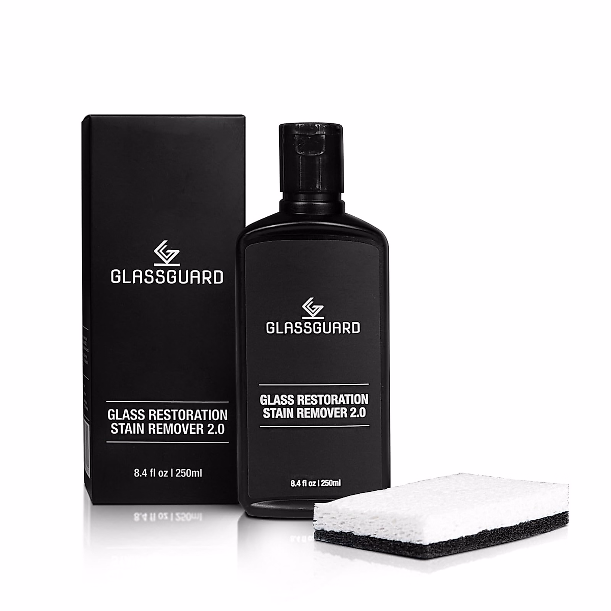 GlassGuard Glass Restoration Stain Remover to Clean Shower Doors | Glass Cleaner for Hard Water Stains, Water Spot, Soap Scum & Limescale | Tile & Bathtub Spot Cleaner with A Scouring Pad | 250ML