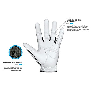 Men's StableGrip with NaturalFit 2.0 Golf Glove with Dual Expansion Thumb for Best Fit - Premium Cabretta Leather… (White, Medium/Large, Left)