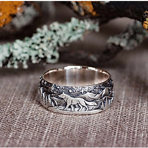 Winnerlion Women's Loyal Wolf Ring Couple Retro Pair Ring Fashion Ring Mens Womens Spinner Band Ring 925 Sterling Silver Statement Boho Rings for Women (Silver Men, B10)