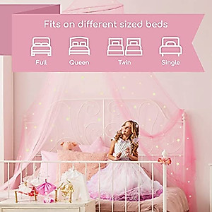 Bollepo Pink Bed Canopy for Girls with Glowing Stars - Princess Crib Netting Room Decor, Ceiling Tent to Cover Toddler Crib | Single, Twin, Full, Queen Size Kids Bed Curtains, Fire Retardant Fabric