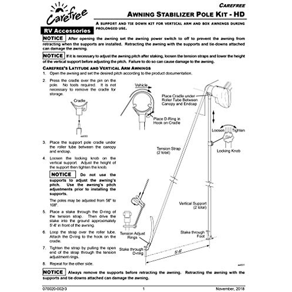 Carefree HD Stabilizer Awning Support Pole Kit - R019399-002