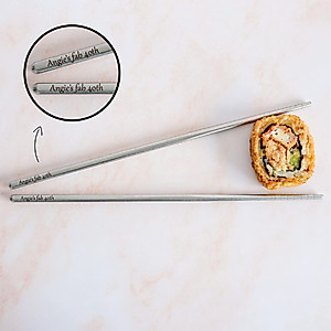 Set of custom reusable metal chopsticks engraved japanese stainless steel dinnerware utensils lot for new home, gifts, party favors, wedding goodie bags, engagements
