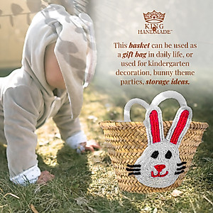 Personalized Easter Basket - Handmade Bunny Baskets With Custom Name, Cute Rabbit And Colorful Pompoms For Kids - Perfect For Easter Egg Hunt, Storage Candies, Spring Birthdays And Baby Showers