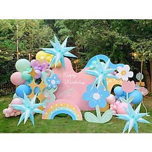 4pcs 22inch Iridescent Exploding Star Balloon for Birthday,wedding,baby shower,bachelorette,Christmas holiday,graduation, gender reveal, disco party decoration (Blue)