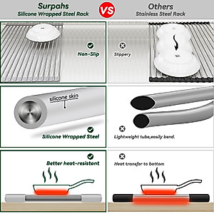 Surpahs Over The Sink Multipurpose Roll-Up Dish Drying Rack (Warm Gray, Large - 20.5"x13") - 2 Pack