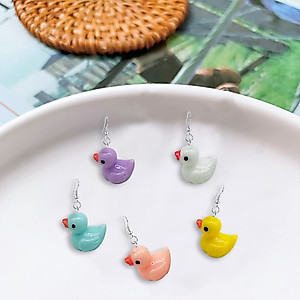 Seakuur 5 Pairs of Cute Duck Earrings Funny Resin Little Duckie Earrings for Women (5 Pairs)