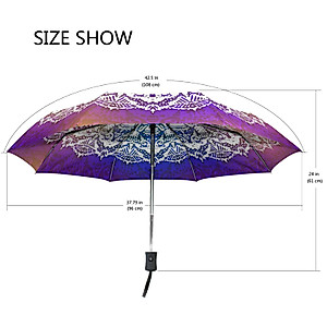 Vdsrup Indian Mandala Auto Umbrella Open Close Galaxy Nebula Anti UV Umbrella Compact Windproof Parasol Umbrellas for Travel Car School Sun Rain