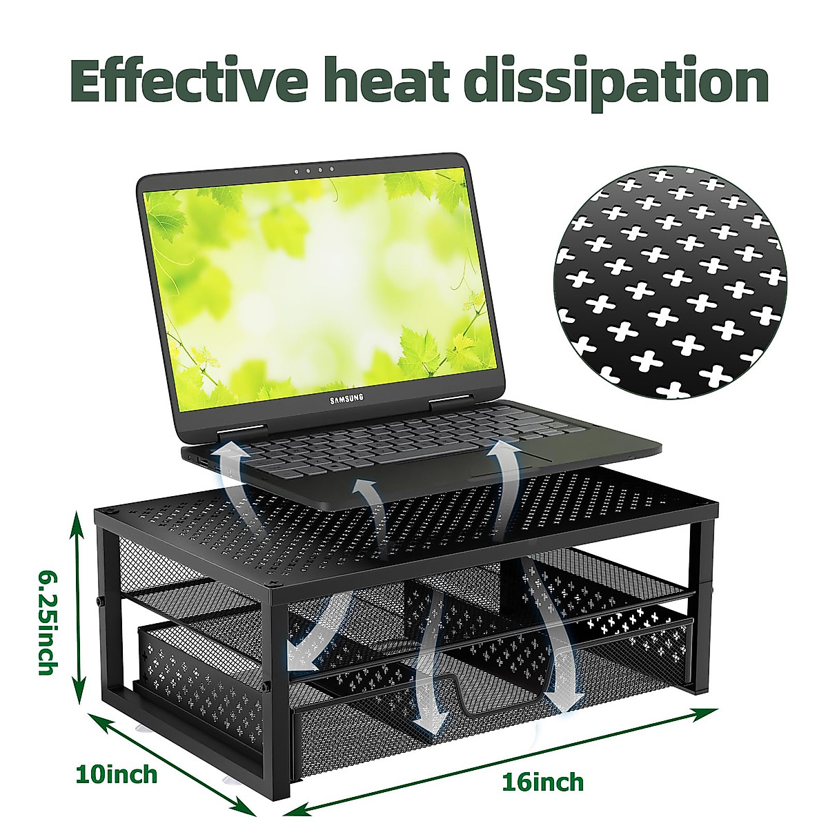Simple Trending-Metal Monitor Stand Riser and Computer Desk Organizer with Drawer for Laptop, Computer, iMac, Black