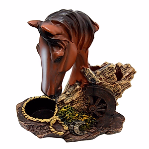 Ebros Country Western Chestnut Brown Stallion Horse By Farm Wagon Wheel Lasso Horseshoes Salt And Pepper Shakers Holder Figurine Set 6.25"High Old Fashioned Rustic Decor Statue (Chestnut Brown)