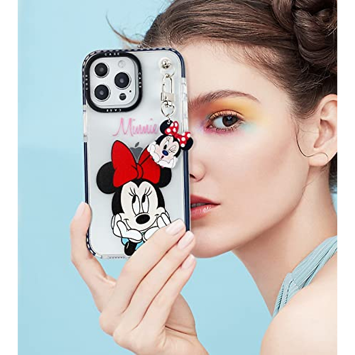 Threesee for iPhone 14 Pro Max Cute Case,Minnie Mouse Cute Cartoon Kawaii Girls Kids Women Slim Gel Rubber Bumper Soft TPU Protective Clear Case with Pendant for iPhone 14 Pro Max 6.7 inch(Minnie)