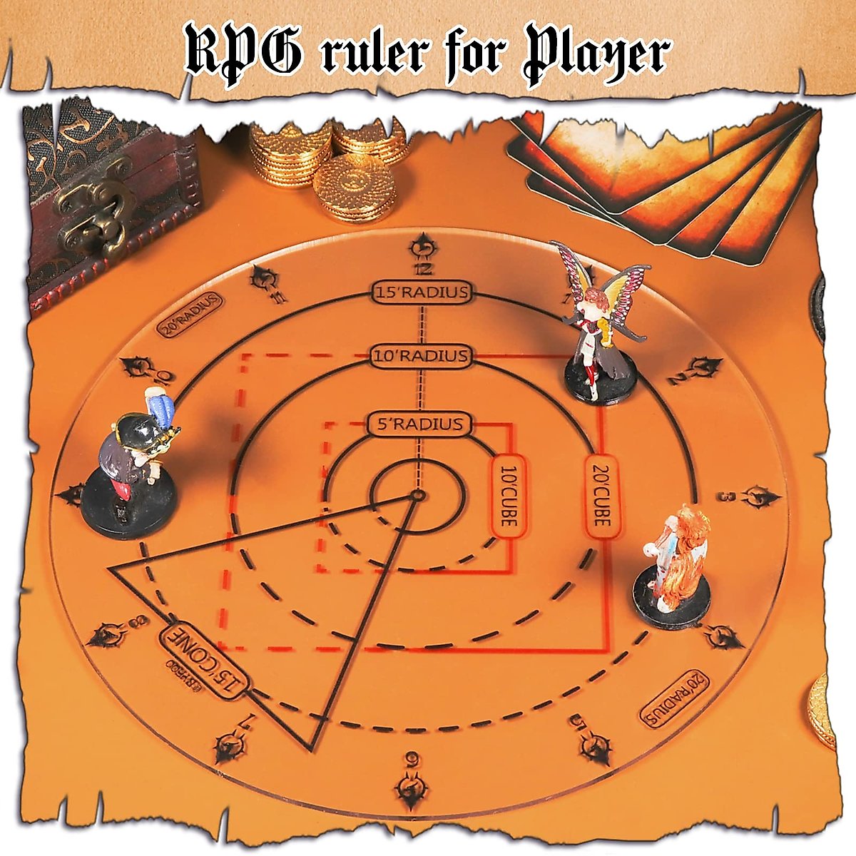 Byhoo Spell AOE Damage Marker DND Area Effect Template - 1" Grid or Hex Tabletop Game Mat RPG Gaming Accessories for Dungeons and Dragons 5E Pathfinder and Other TTRPGs