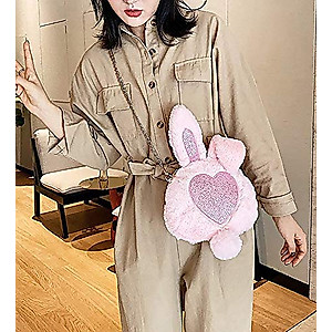 QZUnique Rabbit Shape Handbag Women's Lovely Plush Toy Crossbody Bag Rope Strap Shoulder Bag