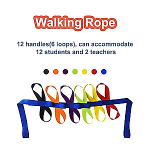 Walking Rope for Preschool Line Up Rope with Rings for Kids Toddlers to Walk Together Safety Daycare Leash Straps with Handles Teachers School Belt Colorful Line Holder (12 Children & 2 Adult)