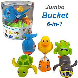 6 PCS Swimming Wind Up Bath Toys - Sea Animals in The Bathtub Windup Motorized Kids Water Bathtime Fun