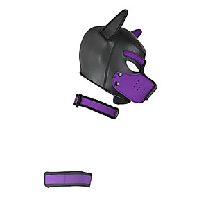 XL Neoprene Pup Hood,Pup Hood,Puppy Mask Adult,Pup Play Mask for Men Women,Neoprene Dog Mask with Collar&Armband (Purple, XL)