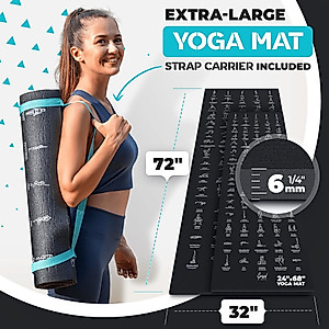 Instructional Yoga Mat with Carrying Strap: Cute Yoga Mat with 75 Illustrated Yoga Poses + 75 EasilyFollowed Stretching Exercises 14” Thick, NonToxic, NonSlip Yoga Mats for Women and Men (Jet