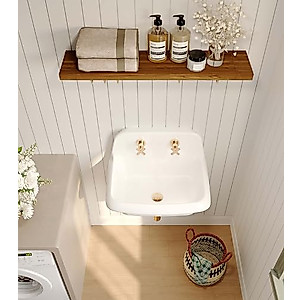 ELLAI 24 Inch Wall Mounted High Back Kitchen Sink White Porcelain Utility Sink Farm Sink Ceramic Farmhouse Laundry Sink Wall Mount Bathroom Sink, 8 in centers, 24” x 17” x 15”