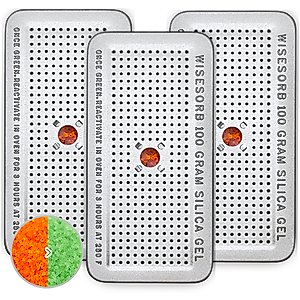 Wisesorb 100 Gram 3 Pack Indicating Silica Gel Canister, Gun Safe Dehumidifier (Orange to Green), Reusable Desiccant Canister Dehumidifier