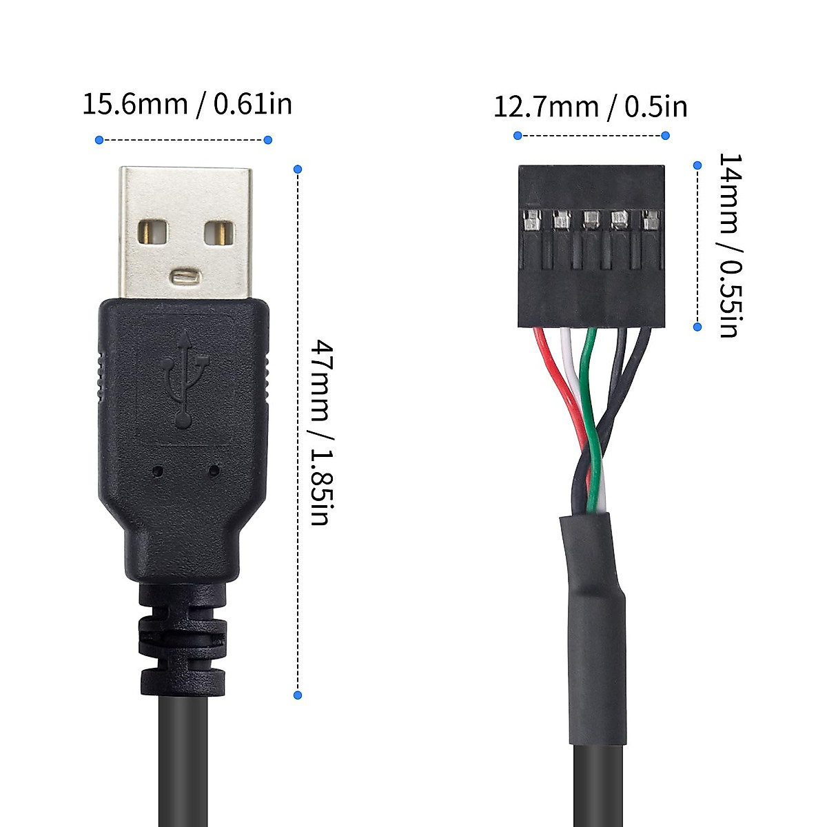 Duttek (2-Pack 50CM 5 Pin Motherboard Female Header to USB 2.0 Male Adapter Dupont Extender Cable (5Pin/USB M)