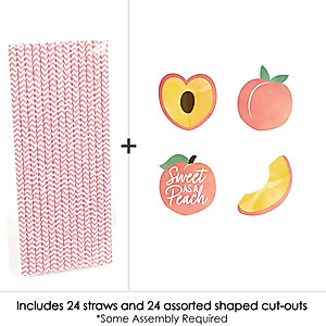 Big Dot of Happiness Sweet as a Peach - Paper Straw Decor - Fruit Themed Baby Shower or Birthday Party Striped Decorative Straws - Set of 24