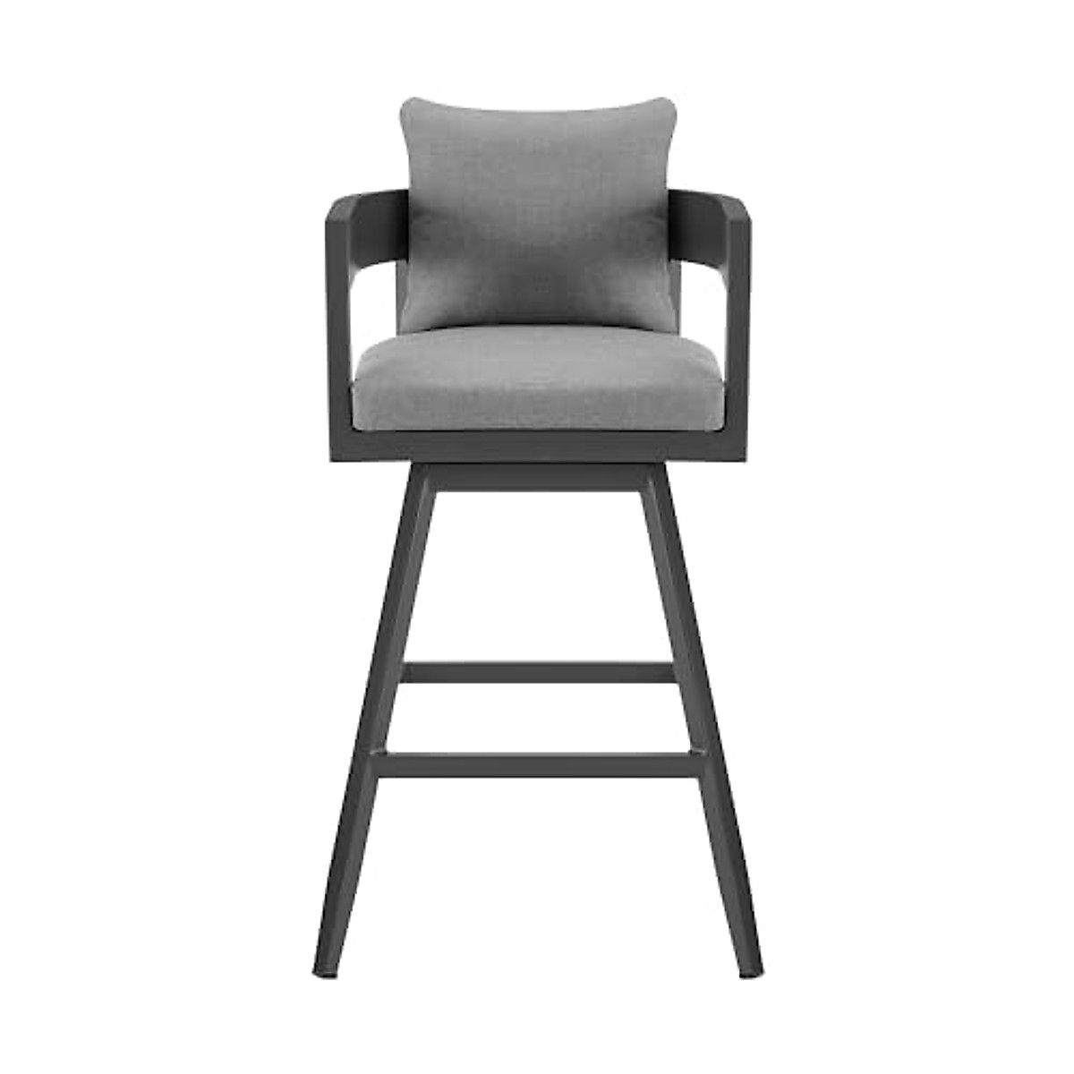 Menorca Outdoor Patio Swivel Bar Stool in Aluminum with Gray Cushions