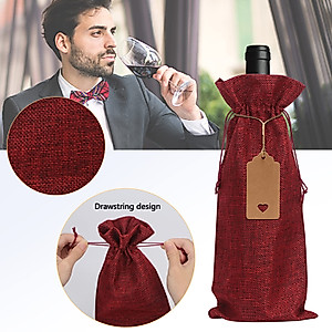 FYY Burlap Wine Gift Bags, 10 Pcs Christmas Wine Bottle Cover with Drawstring, 10 Tags and Ropes for Christmas, Wedding, Birthday, Holiday Party