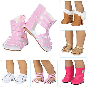 BDDOLL 9 Sets 18 Inch Doll Shoes Accessories fit 18 Inch Girl Doll and Other 18 Inch Doll Including 8 Pairs Shoes with Unicorn Backpack