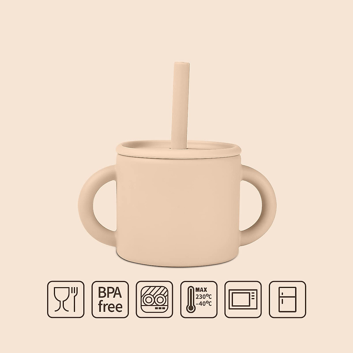 Silicon Sippy Trainer Straw Cups Double Handle Silicone Cup, Baby Training Cup with Handles Lid and Straw, BPA Free, Unbreakable 6.7oz