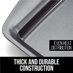 Gorilla Grip Cookie Sheets For Baking, 17.3x11.75 Inch, Set of 2, Large Non Stick Pans, Stays Flat in Oven, Perfect for Sheet Pan Meals, Easy Clean Up, Cooking Tray With Silicone Handles, Red