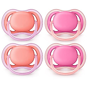 Philips AVENT Ultra Air Pacifier, 6-18 Months, Pink/Peach, 4 Pack, SCF245/42