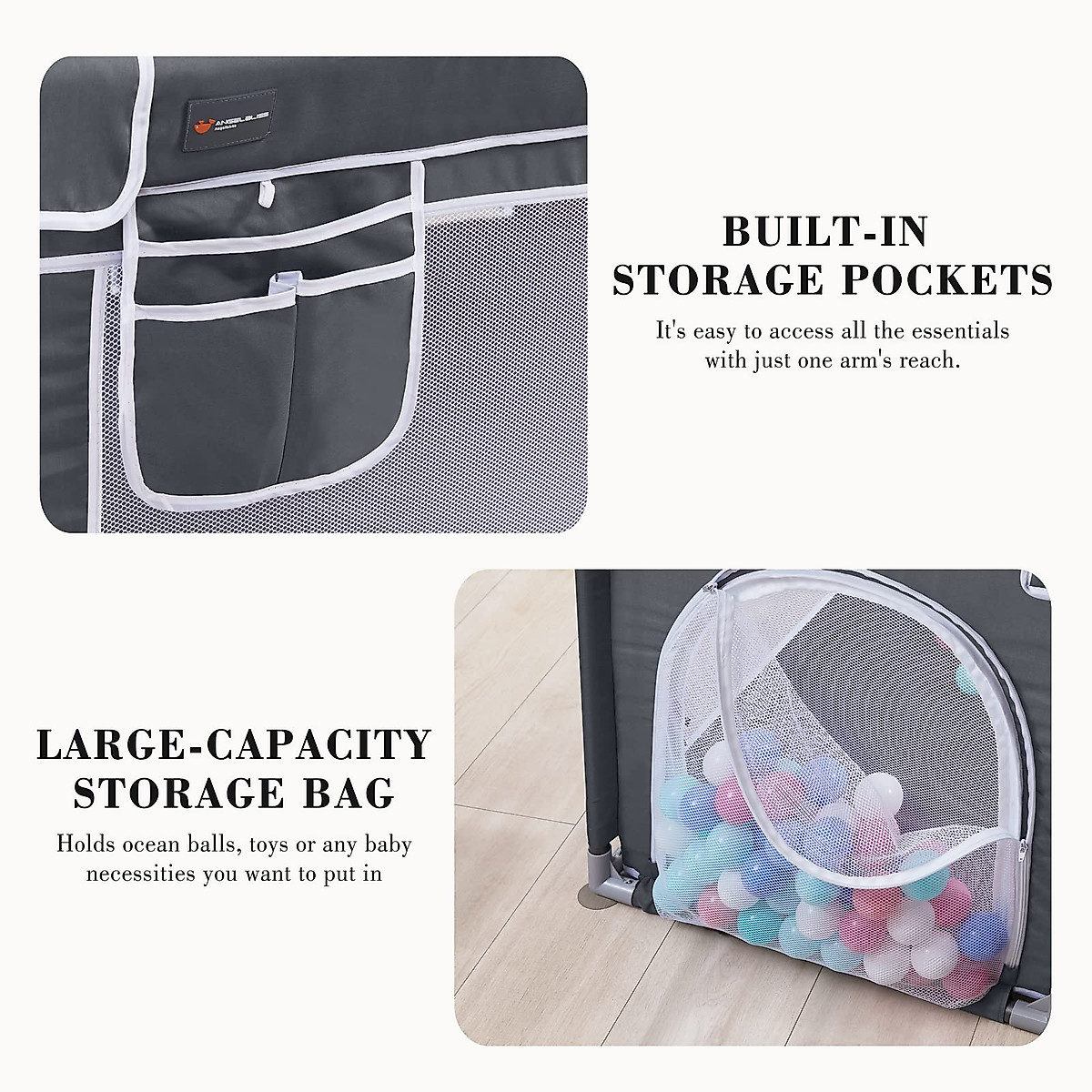 ANGELBLISS Baby Playpen, Extra Large Playard, Indoor & Outdoor Kids Activity Center with Anti-Slip Base, Sturdy Safety Play Yard with Breathable Mesh, Kid's Fence for Toddlers (Dark Grey, 50x50)