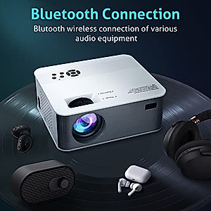 NIKISHAP Projector with WiFi and Bluetooth, Small Projector 4K Outdoor Movie Projector Short Throw, Smart Phone 1080P Projector Compatible with HDMI, VGA, USB, TV Stick, iOS, Android, PC, Laptop