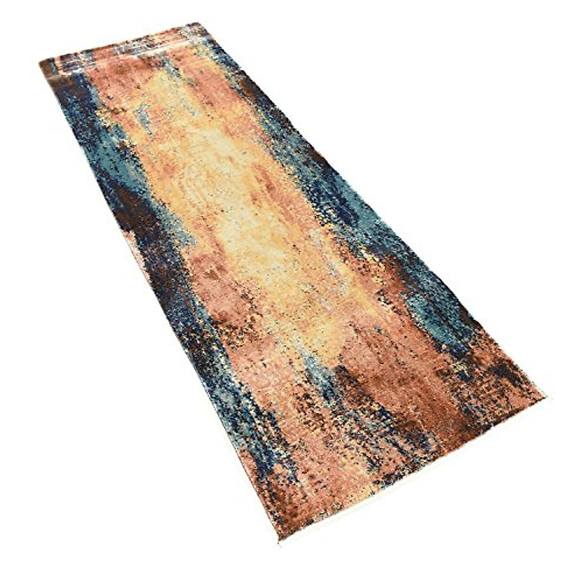Unique Loom Mystic Collection Over-Dyed Abstract, Mid-Century Modern, Rustic Area Rug, 2' 0" x 6' 0", Peach/Beige