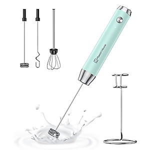 Maestri House Rechargeable Milk Frother with 3 Heads, Handheld Electric Foam Maker Waterproof Detachable Stainless Steel Whisk Drink Mixer Foamer with Stand for Lattes, Cappuccino, Egg