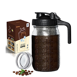 PIZVOXCold Brew Coffee Maker Pitcher, 32 oz Thick Glass Mason Jar Spout Lid with Handle & Stainless Steel Filter for Iced Brew Coffee, Ice Lemonade, Sun Tea, Fruit Drinks Container