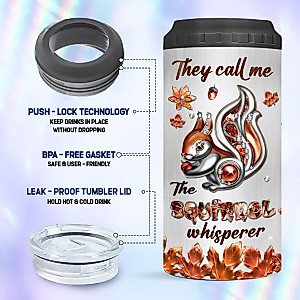 ZOXIX Personalized Can Cooler They Call Me The Squirrel Whisperer Customized Gifts For Women Cute Animal Print Cup Stainless Steel Insulated Can Holder Travel Tumbler 16oz 4-in-1