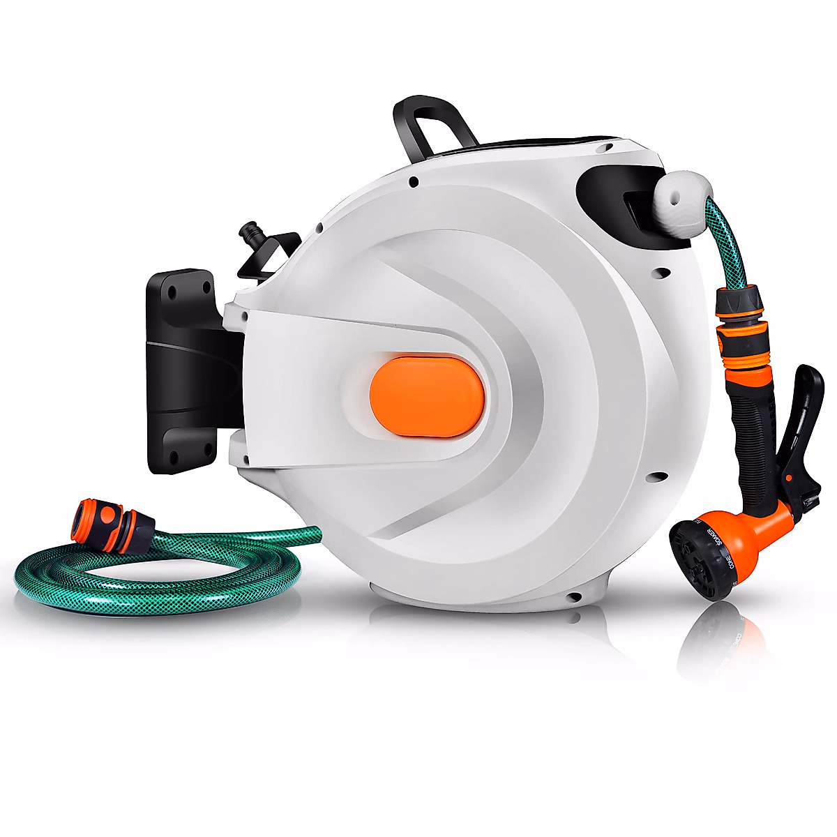 VANEPIC Retractable Garden Hose Reel 65 FT x 1/2 Inch Any Length Lock Hose Reel, Automatic Slow Rewind System, Wall Mounted and 180 Deg Swivel Bracket for Garden Watering and Car Washing