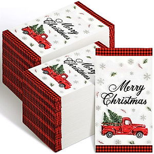 Geyoga 200 Pcs Guest Napkins 2 Ply Bathroom Paper Napkins Disposable Hand Towels for Christmas Xmas Thanksgiving Party Supplies Dinners Kitchen Decor(Christmas Truck)
