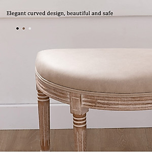 ADKINC Half Moon French Vintage Bench with Padded Seat & Rubberwood Legs, 27" Upholstered Entryway Bench & Dining Bench, Tufted Fabric End of Bed Bench for Bedroom Living Room Hallway More