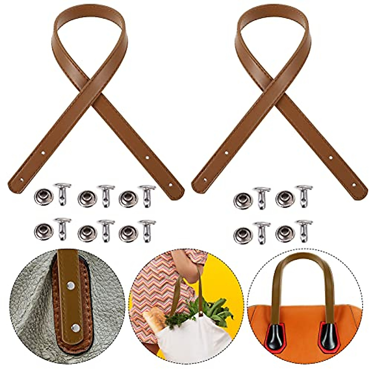 ULTNICE Crossbody Purse Strap 2 Set Leather Handbag Handles Cowhide Leather Purse Straps Replacement Belt with Rivets for DIY Purse Making Sewing Supplies Crossbody Tote