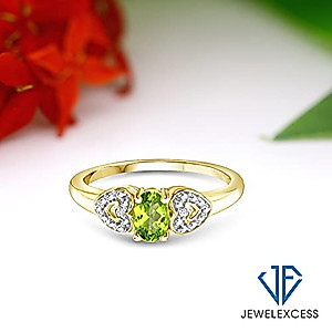 JEWELEXCESS Peridot August Birthstone Jewelry – 0.45 Carat Peridot 14K Gold Over Silver Ring Jewelry Gemstone Rings with Hypoallergenic 14K Gold Over Silver Band