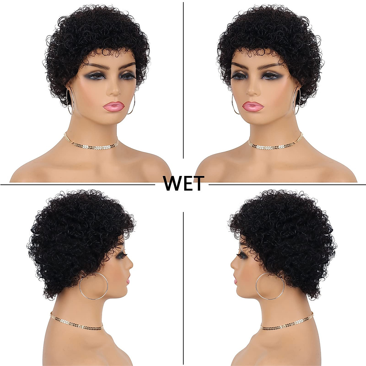 Guree Hair Glueless Wear and Go Wig for Black Women Glueless Brazilian Kinky Short Curly Wigs for Daily Use (1B)