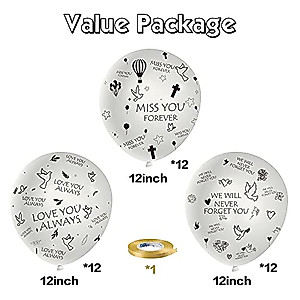 PANTIDE 37Pcs Memorial Balloons Set White Remembrance Funeral Celebration of Life Biodegradable Latex Balloon with Ribbon Miss You Forever Love You Always We Will Never Forget You Balloons Decorations