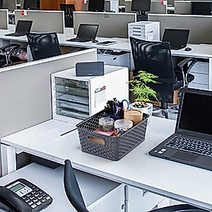 Cand 6 Pack Organizing Baskets Bin For Multiuse, Grey Plastic Woven Baskets