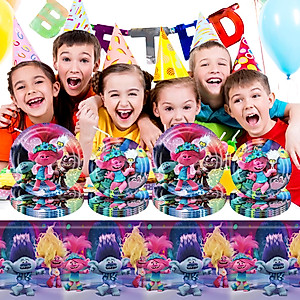 Trolls Birthday Party Decorations, 20 Plates, 20 Napkins and 1 Tablecover for Trolls Party Supplies