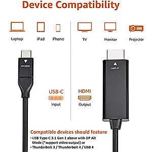 Amazon Basics USB-C to HDMI Cable Adapter (Thunderbolt 3 Compatible) 4K@30Hz - 6-Foot