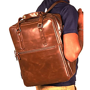 HULSH Leather Backpack For men and women 18 Inch - Full Grain Vintage Leather Laptop Backpack - Camping travel Rucksack Knapsack - Casual Bookbag Daypack with rustic look