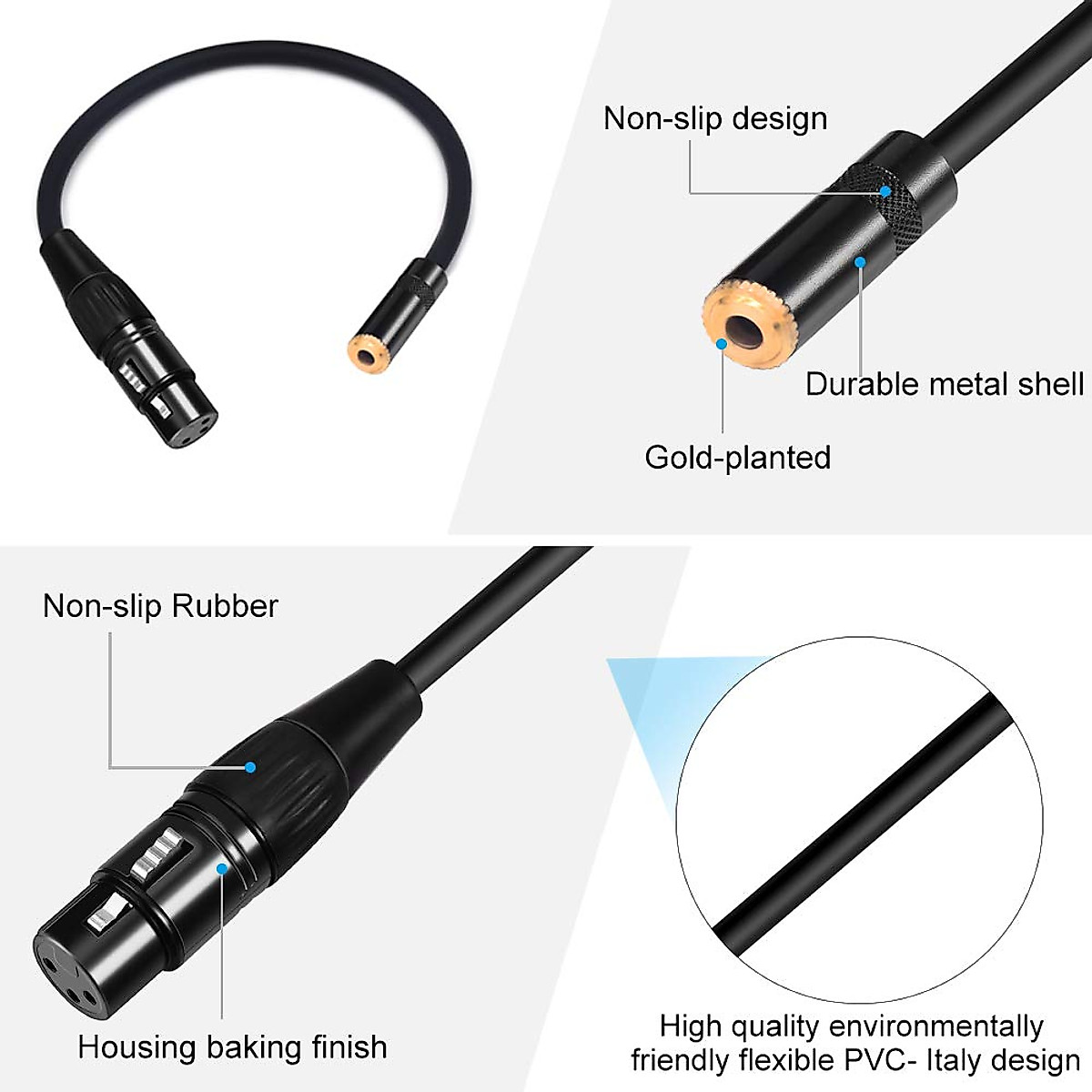 Devinal XLR to 1/8 Female Adapter, Balanced Mini-Jack(3.5mm) Female to Microphone Cable, 3.5mm Stereo TRS to XLR Female Transforming Cord Converter