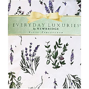 Newbridge Herb Garden Floral Kitchen Design Flannel Backed Vinyl Tablecloth, Fresh Flowering Garden Herbs Vinyl Tablecloth, 70" Umbrella Hole Zippered Round